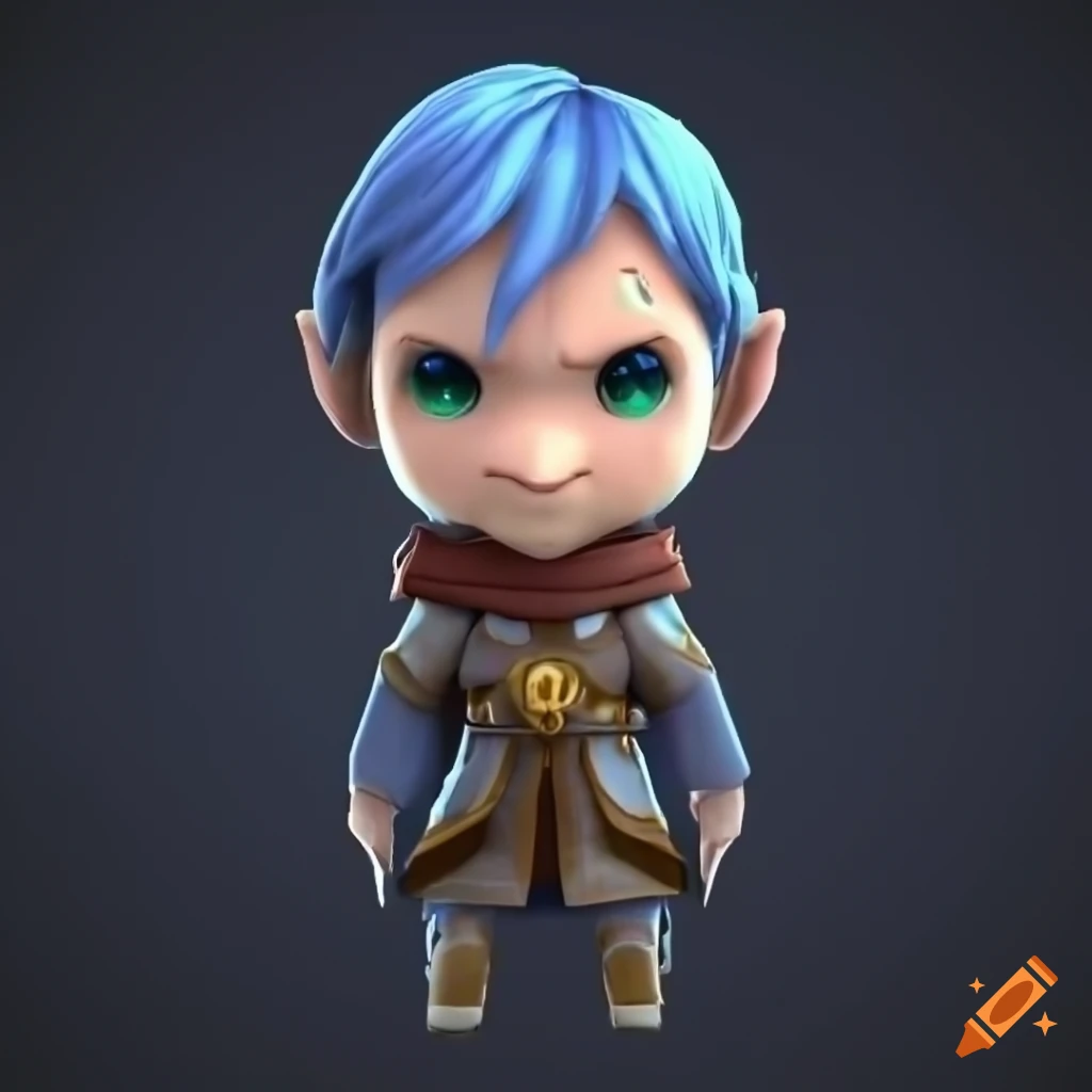 Male wizard royal cute chibi in 3d model reference pose with round ...