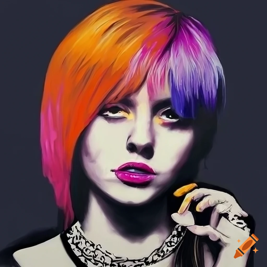 Abstract artwork with punk girl aesthetic in orange and purple tones on ...
