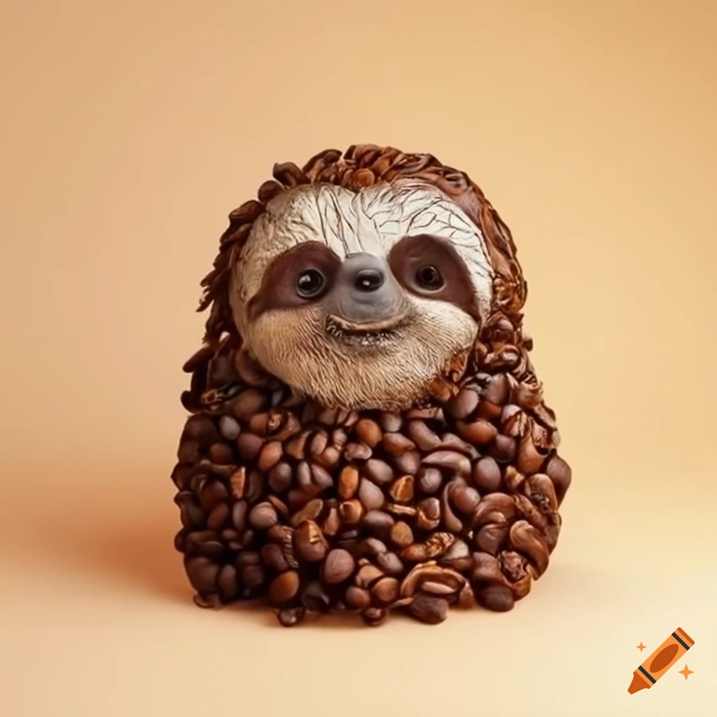 Creative sloth sculpture made from roasted coffee beans on Craiyon