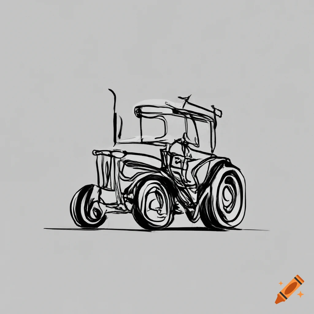 One line forming a tractor in a minimalist pencil drawing on Craiyon