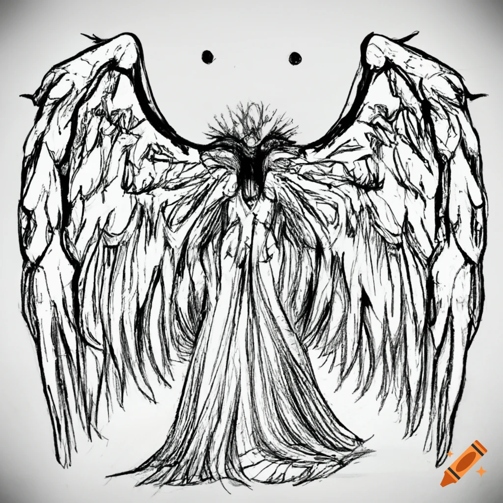 Biblically accurate angel sketch with rings and eyes on Craiyon