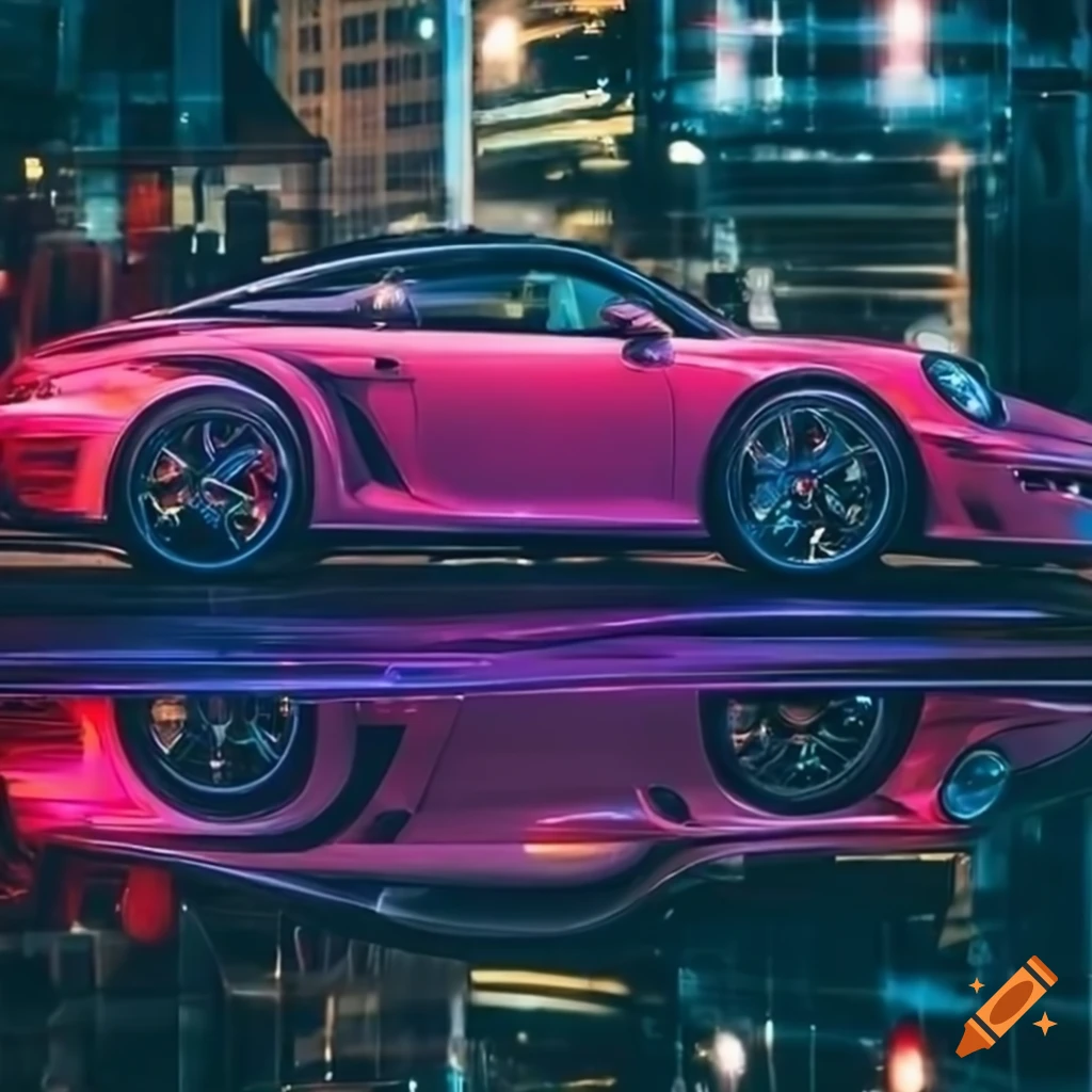 Sleek porsche sports car with city lights reflection on Craiyon