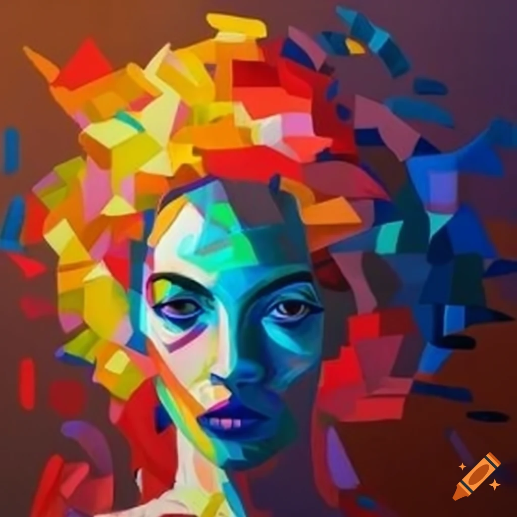 Captivating cubist masterpiece with vibrant colors on Craiyon