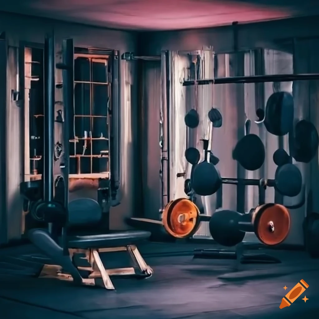 Vintage workout gym setup on Craiyon