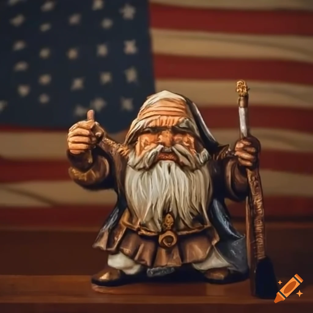 American dwarf with national flag in a fantasy setting on Craiyon