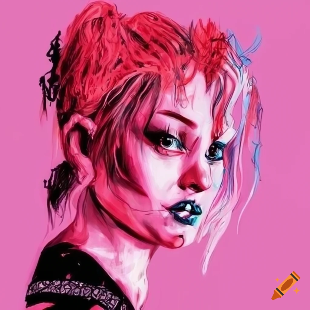 Sketch of an alternative rock woman on Craiyon