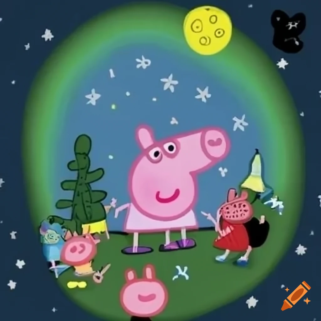 Peppa pig looking at the moon on Craiyon