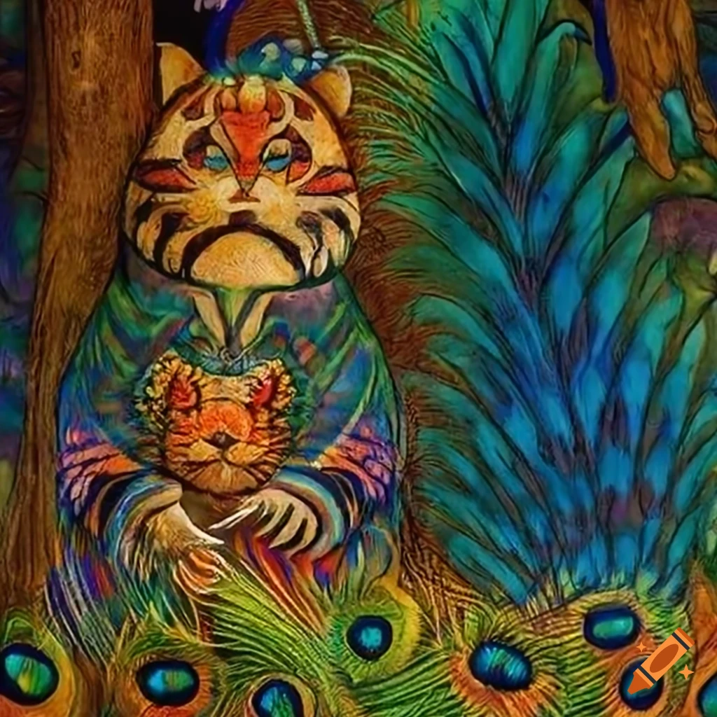 Louis wain storybook illustration of a raven in a forest garden at ...