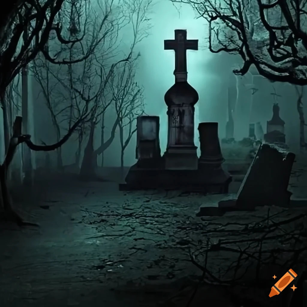 Haunted cemetery scene on Craiyon
