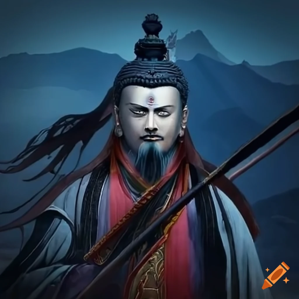 Celestial master and bodhisattva flying above the great wall during the ...