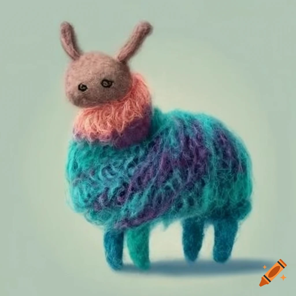 Felted wool creatures in stylish wool outfits on a textured background ...