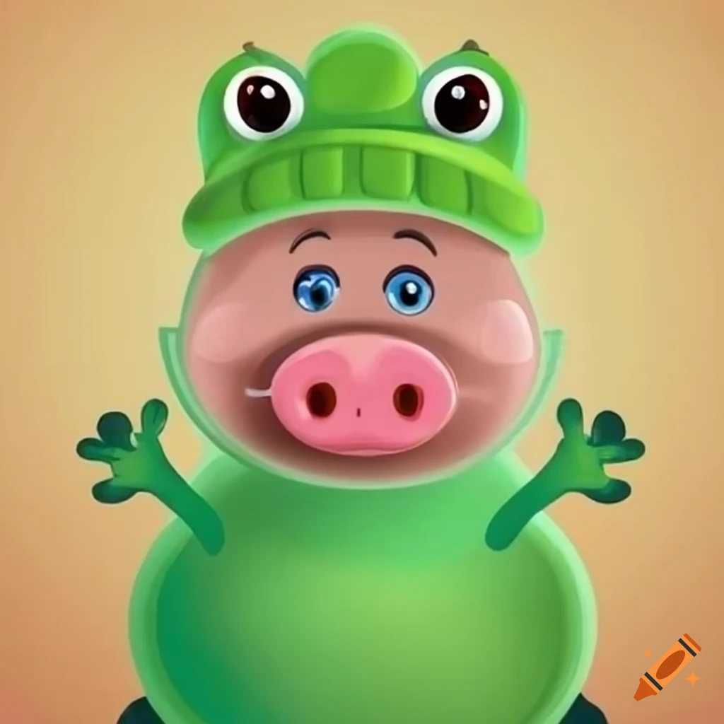 Cartoon pig with frog hat in classroom on Craiyon