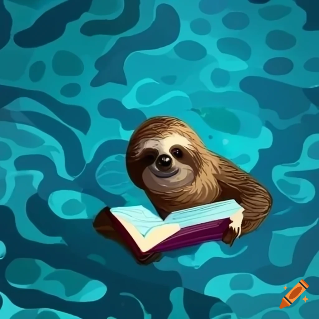 Sloth reading a book in a pool on Craiyon