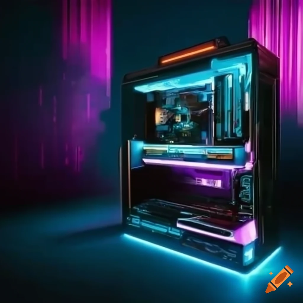 Computer workstation with cyberpunk 2077 theme on Craiyon