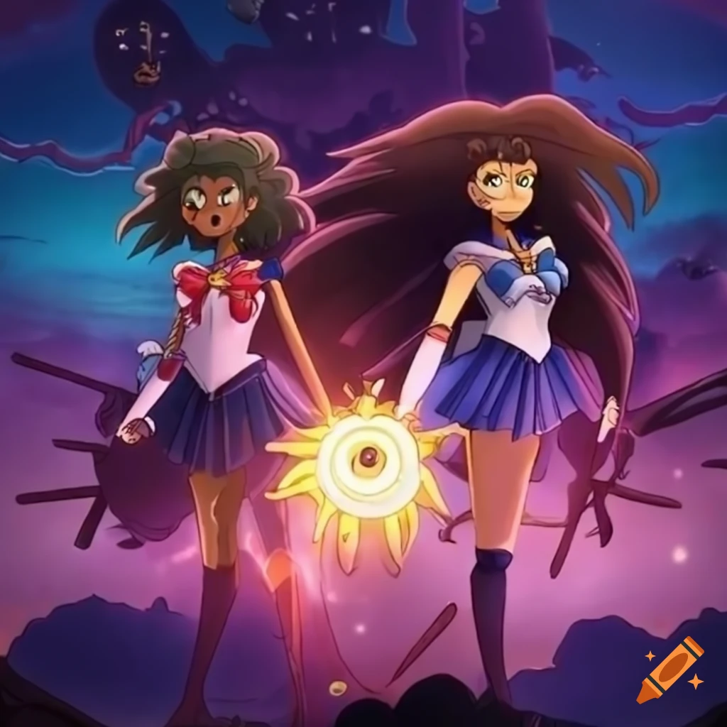Cinematic crossover poster of sailor moon and amphibia characters on ...
