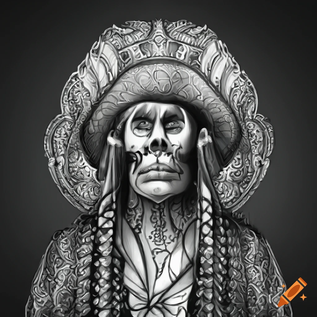 Pirate mandala with black lines on white background without a pattern ...