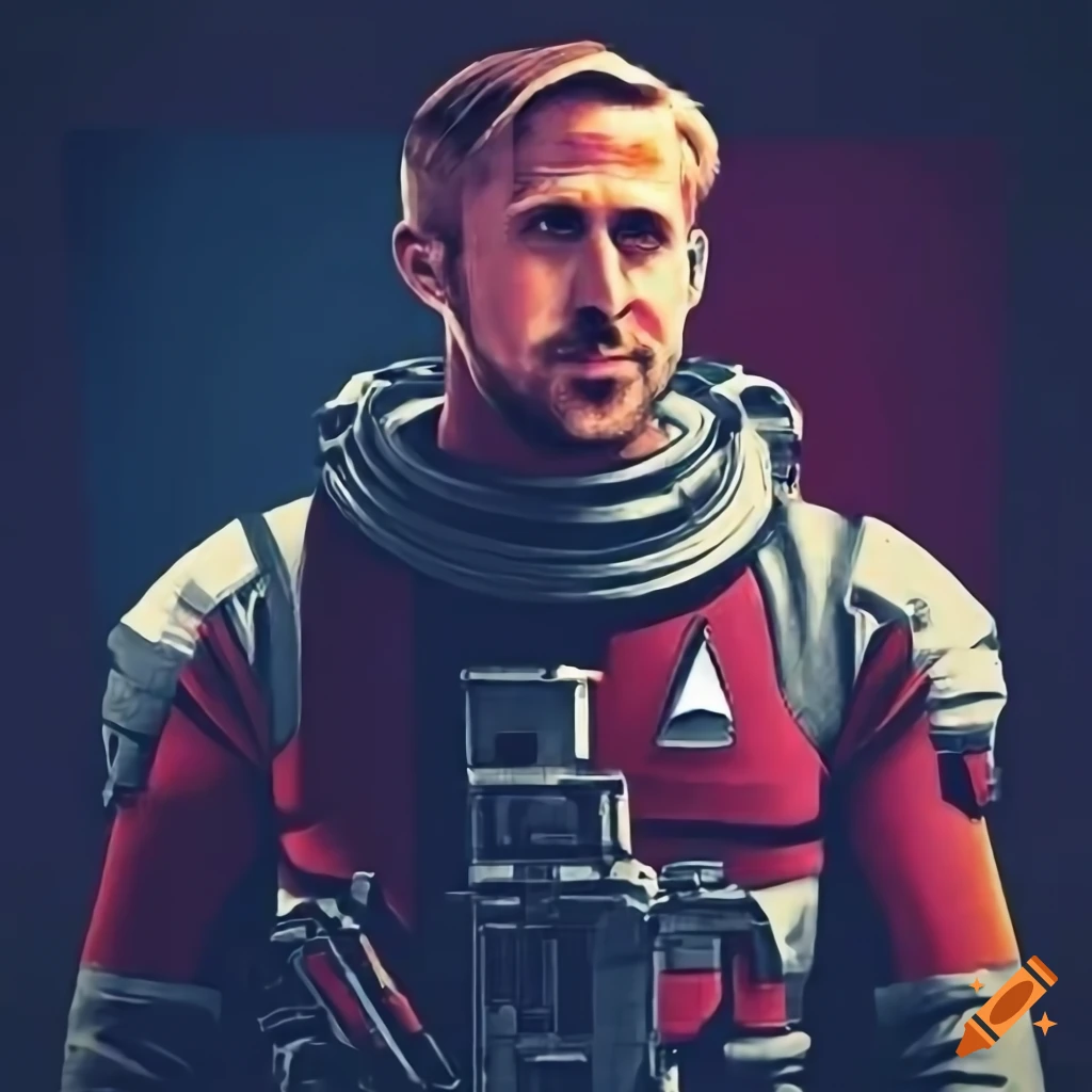 Ryan Gosling as an aerospace paramilitary astronaut soldier and 1st Sgt ...