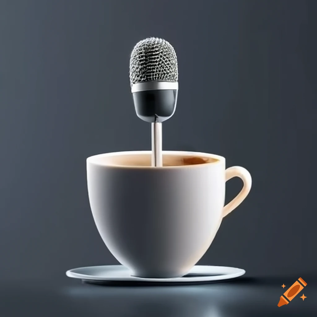 Podcast microphone inside a coffee cup on Craiyon