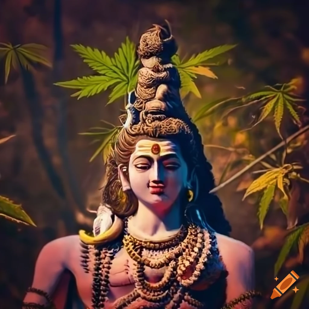 Deity shiva enjoying marijuana in a colorful forest setting on Craiyon