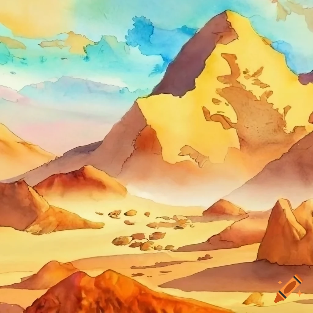 Fantasy desert hills in watercolor style on Craiyon