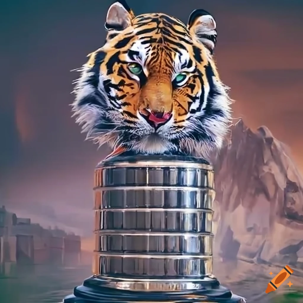 Tiger lifting the stanley cup in ice hockey on Craiyon