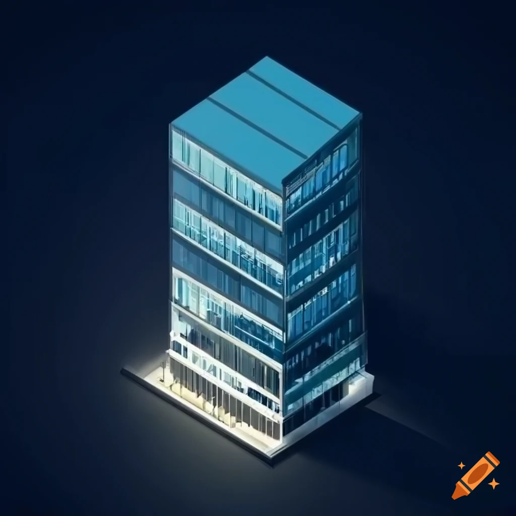 Isometric view of a modern architectural office building with glass ...