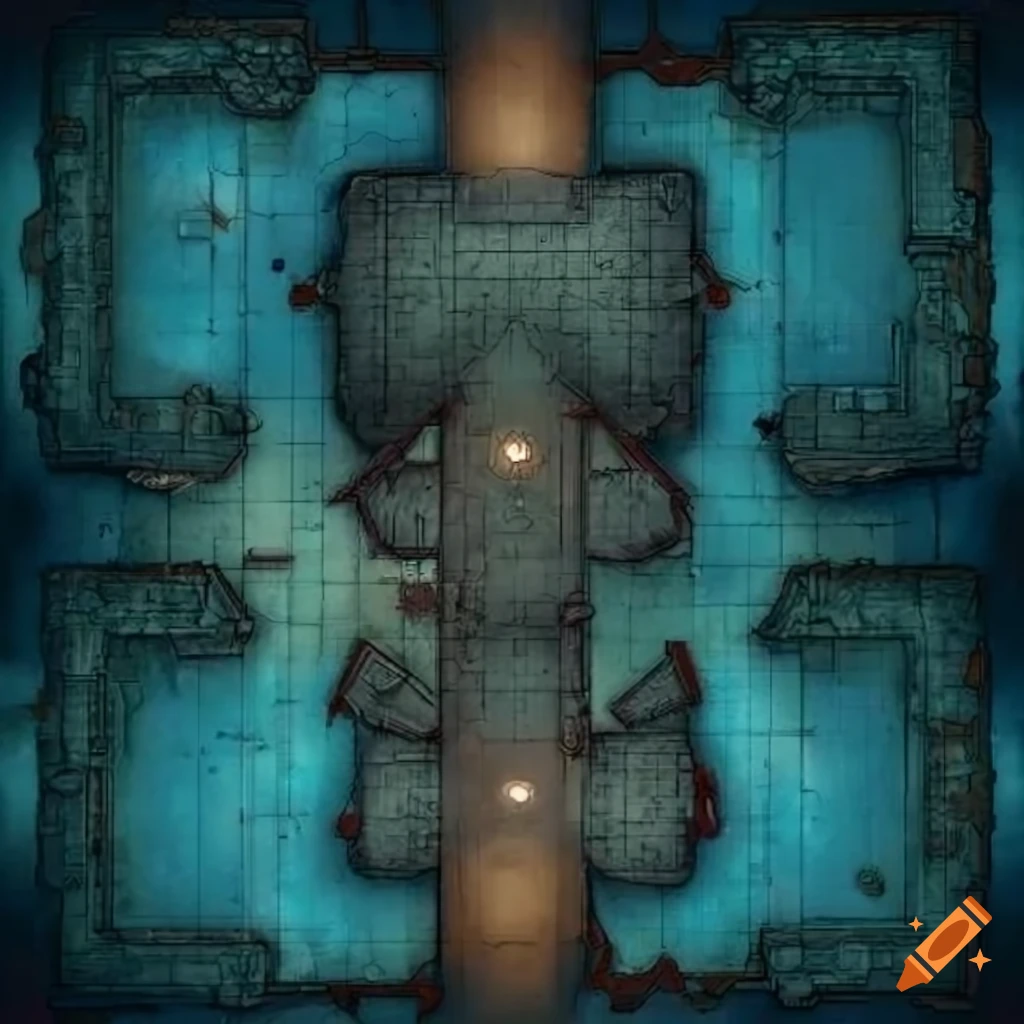 Flooded church basement battlemap on Craiyon