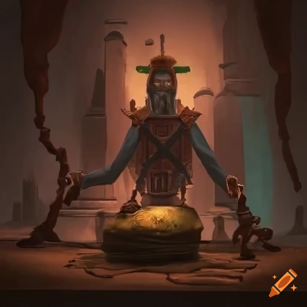 Explorer nacho investigating a tomb with gear on Craiyon