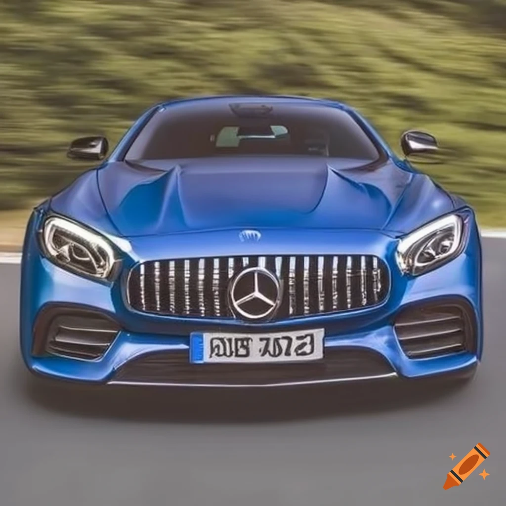 Luxury and power: metallic blue mercedes-amg sports car on Craiyon