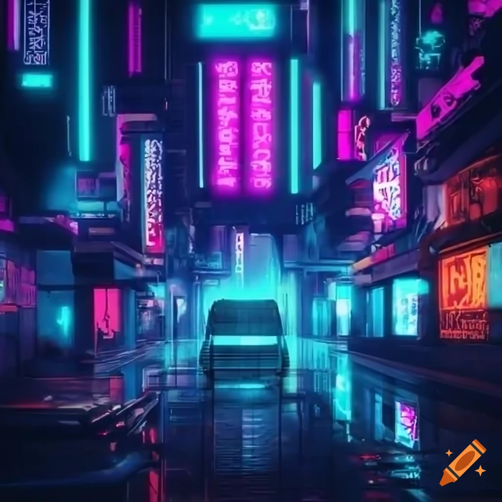 Neon cyberpunk future in augmented reality LinkedIn background on Craiyon