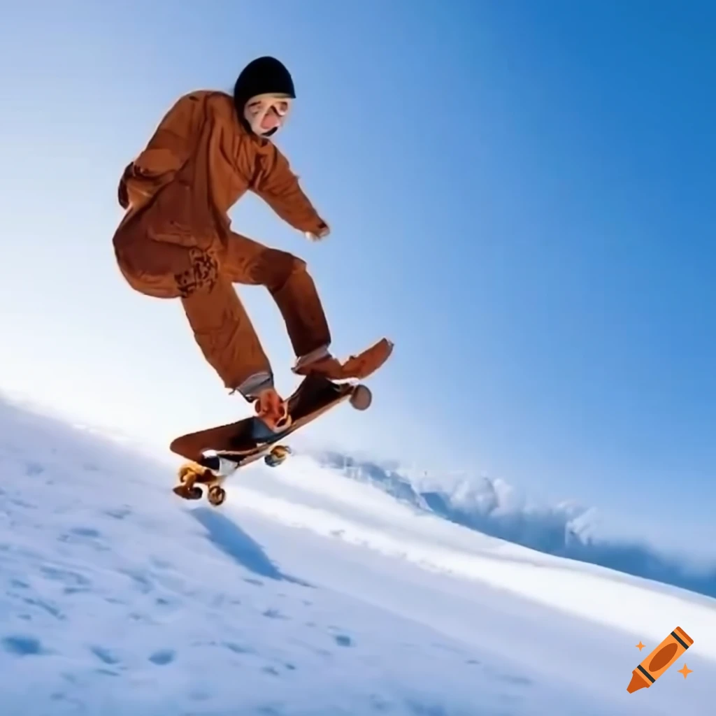Skateboarding with snow background on Craiyon