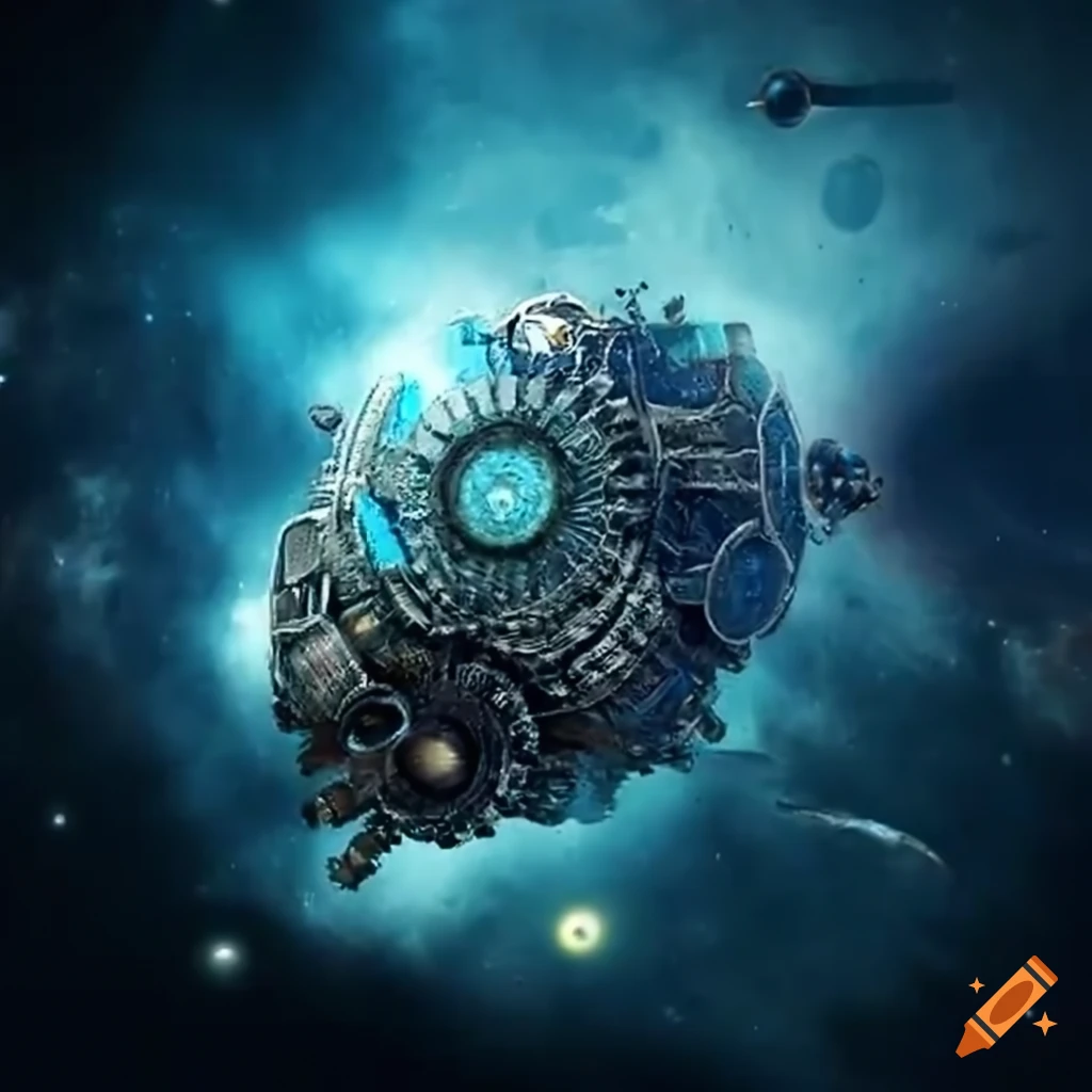 Giant machine with spinning gears in deep space of unknown origin on ...