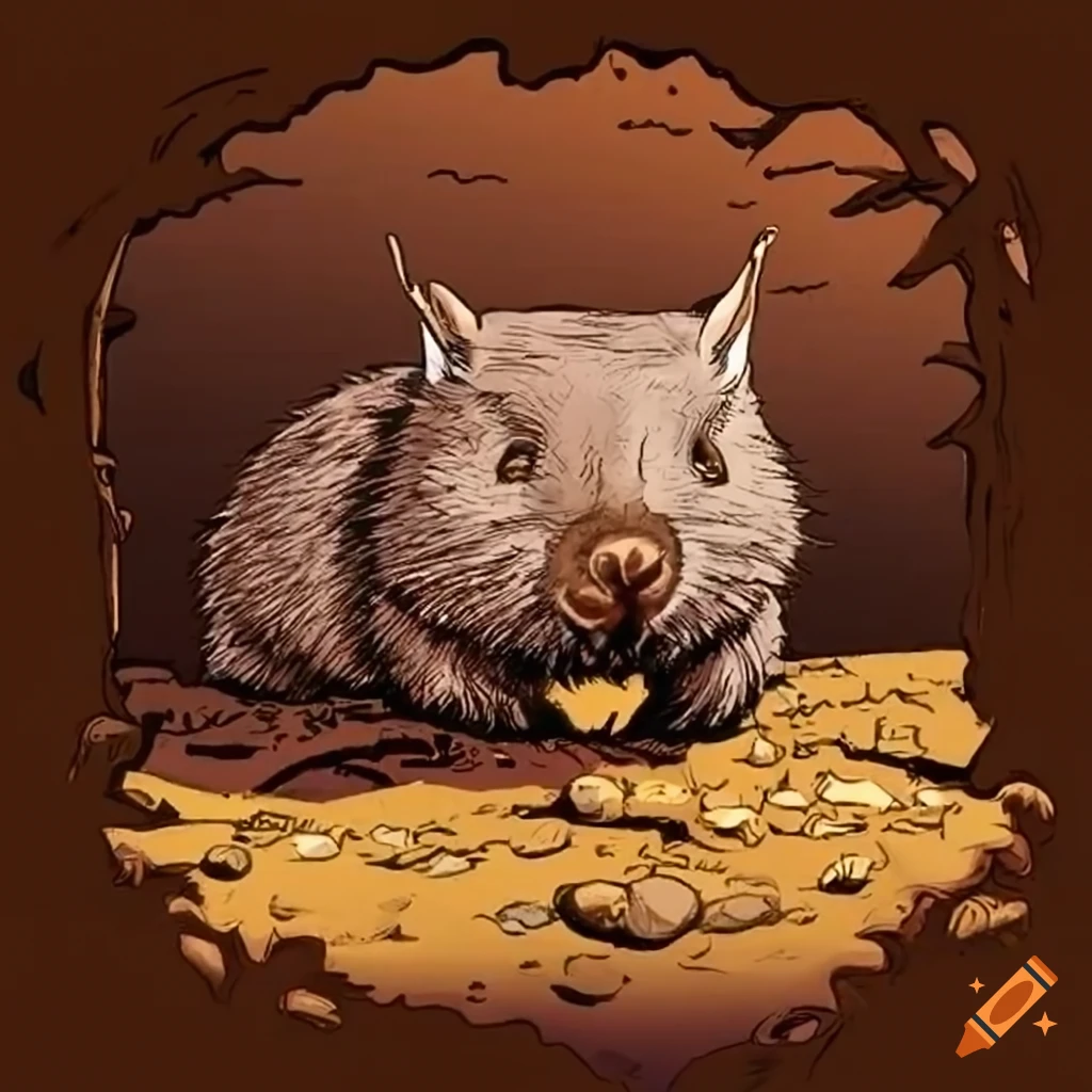 Happy wombat digging a trench in a graphic novel style on Craiyon