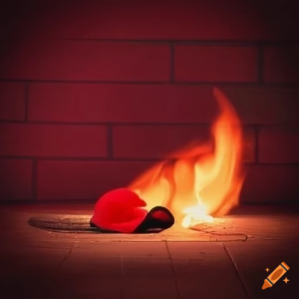 Red cap on fire on sidewalk on Craiyon