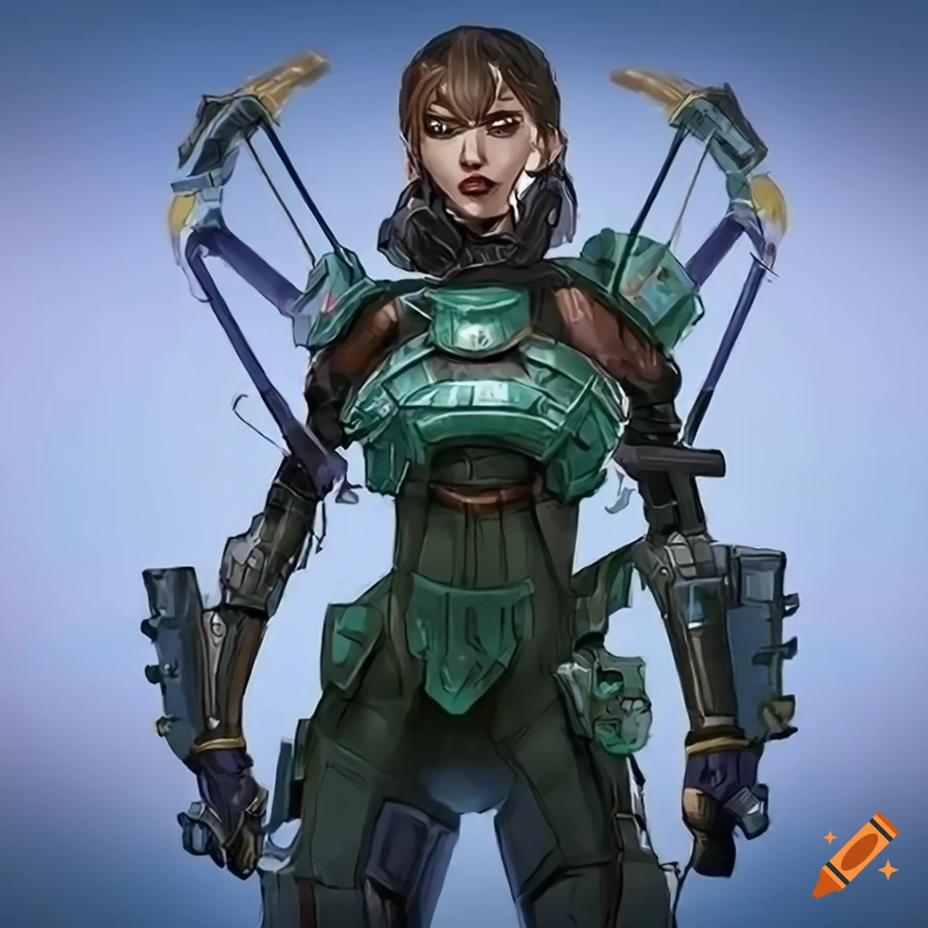 Female character in emerald armor with high-tech weapon from Apex ...