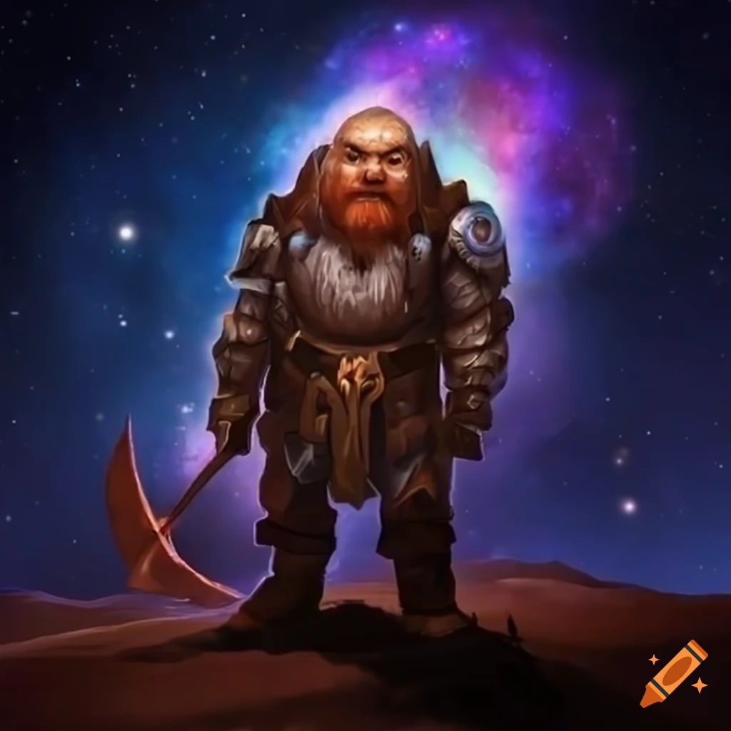 Fantasy dwarf warlock cyborg in a space galaxy with cursed powers on ...