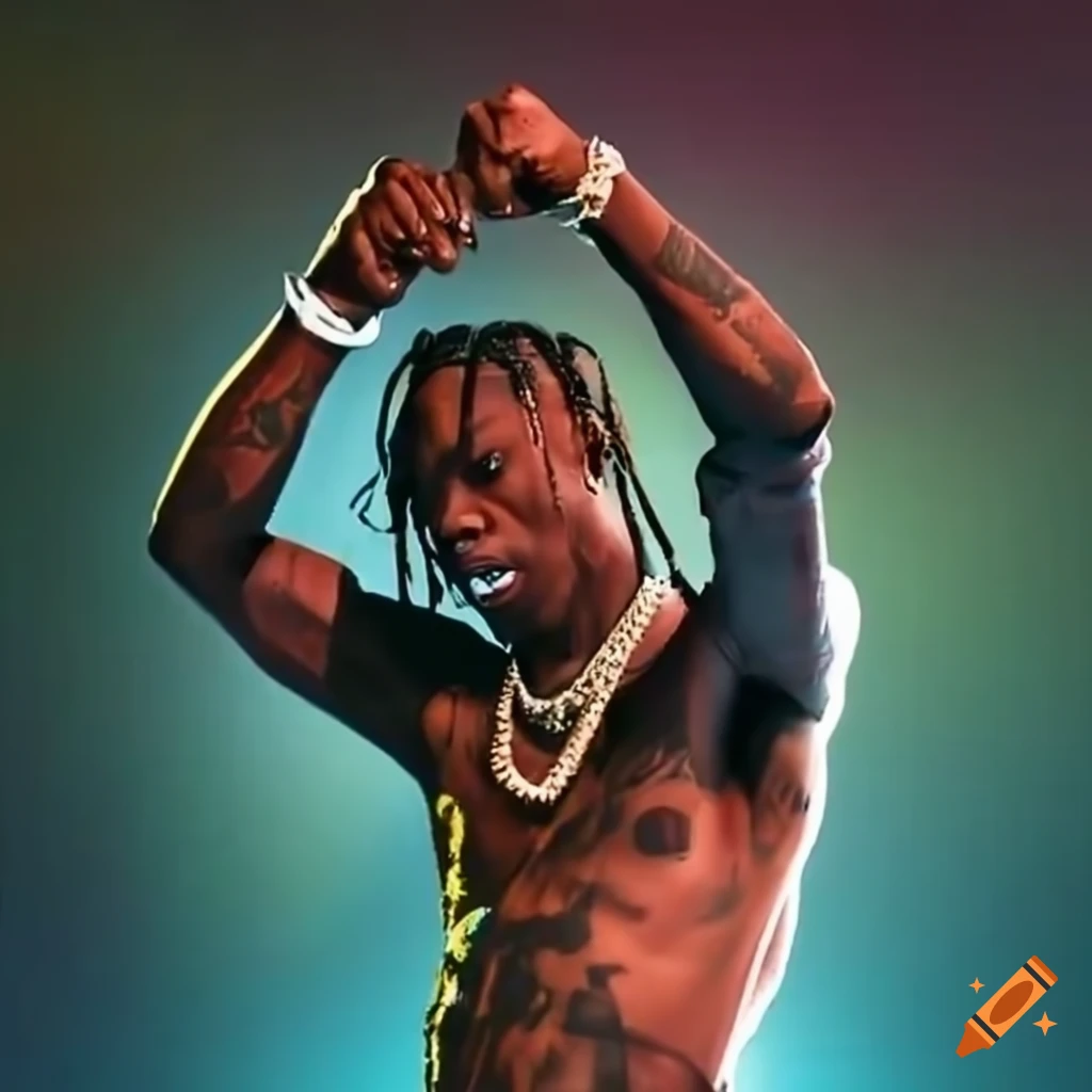 Travis scott holding fist in the air on Craiyon