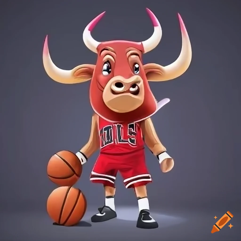 Cartoon bull playing basketball in chicago bulls jersey on Craiyon