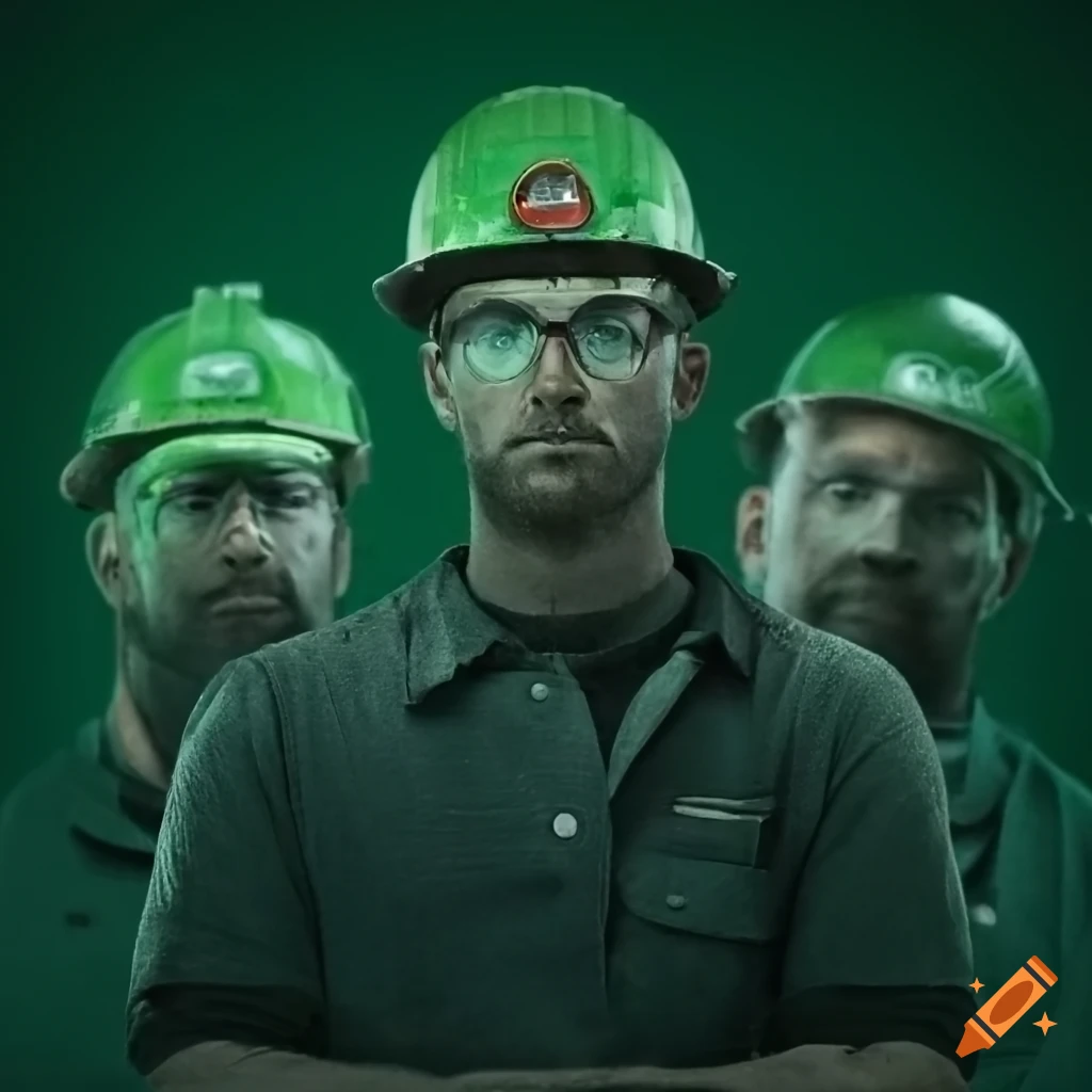 Miners faces in front view on a green background on Craiyon