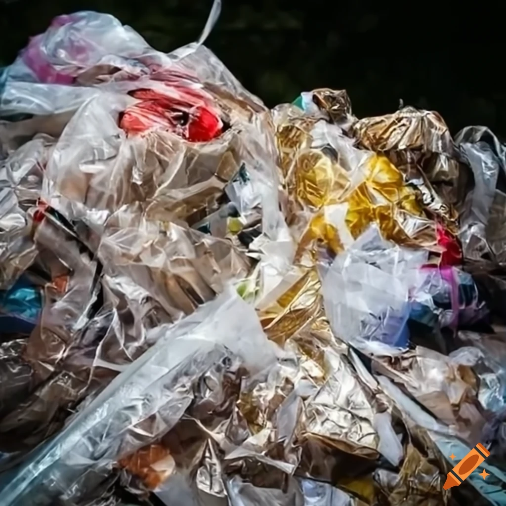 Waste pile filled with plastic wrapping foil on Craiyon