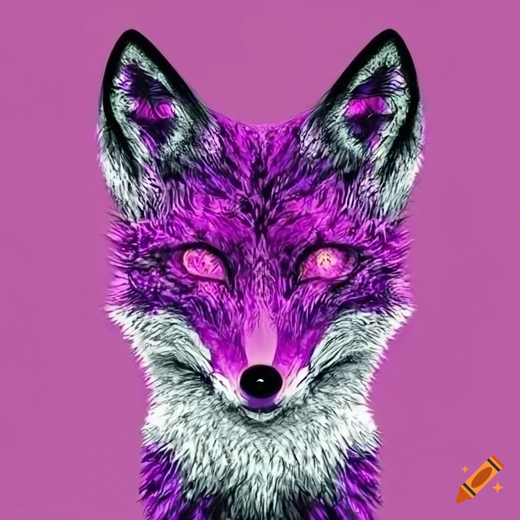 Purple fox with pink heart-shaped eyes in abstract style on Craiyon