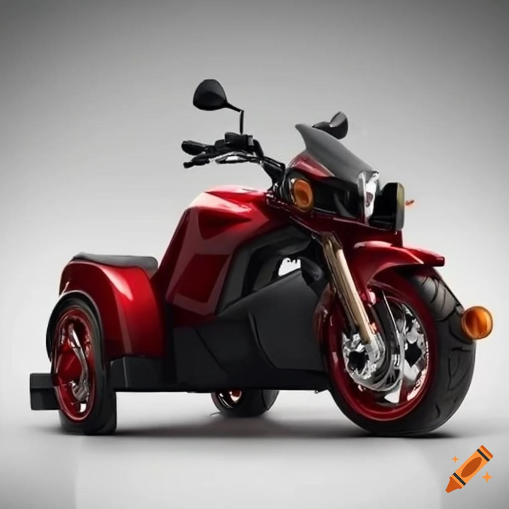 Modern motorcycle with 3 wheels and passenger on Craiyon