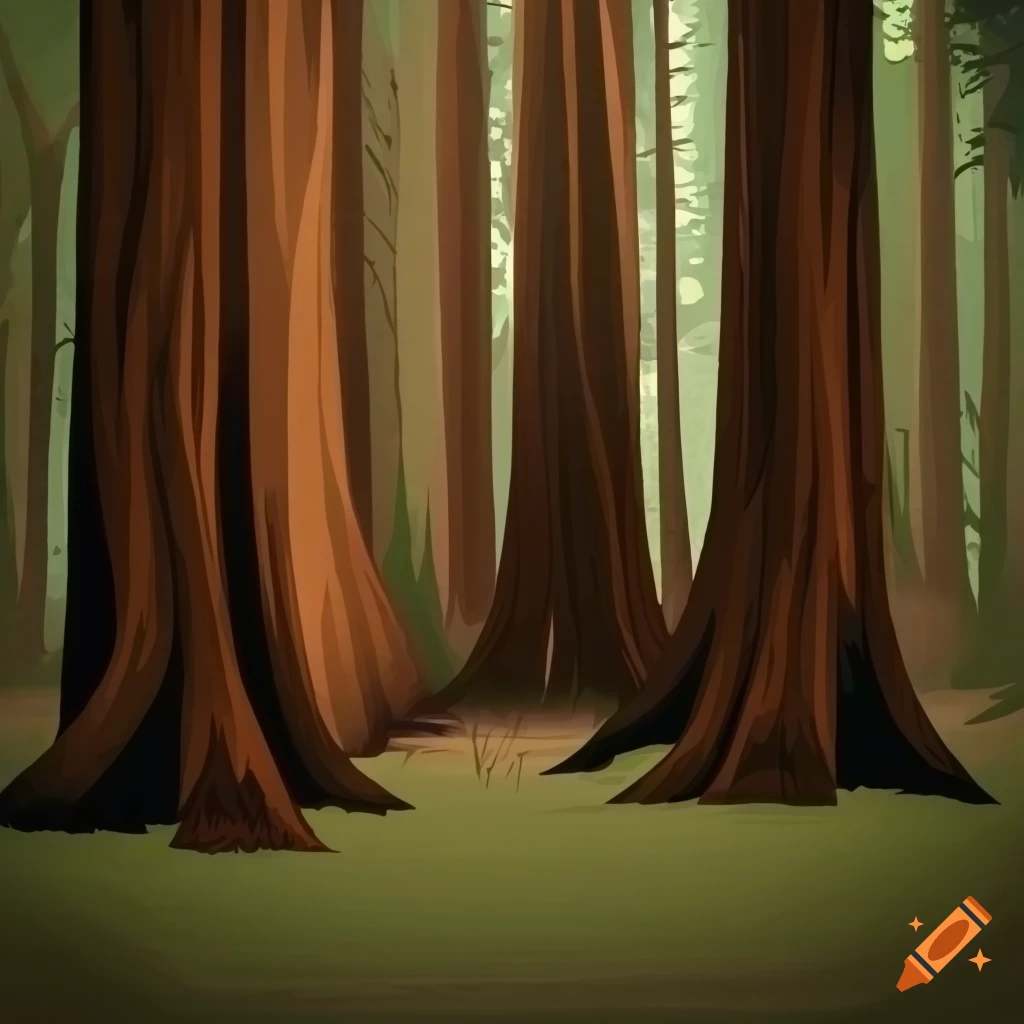 Cartoon redwoods t-shirt design on Craiyon