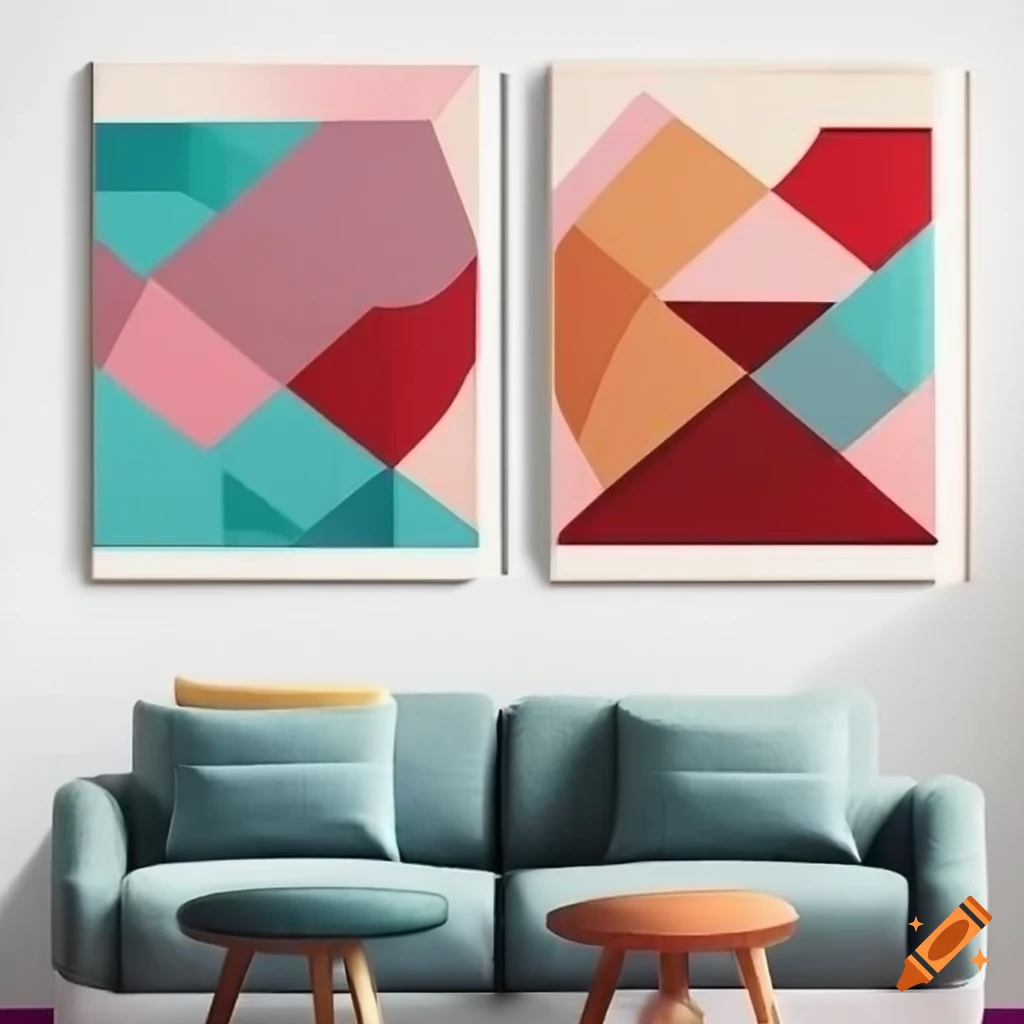 Set of 7 geometric abstract digital art prints on Craiyon
