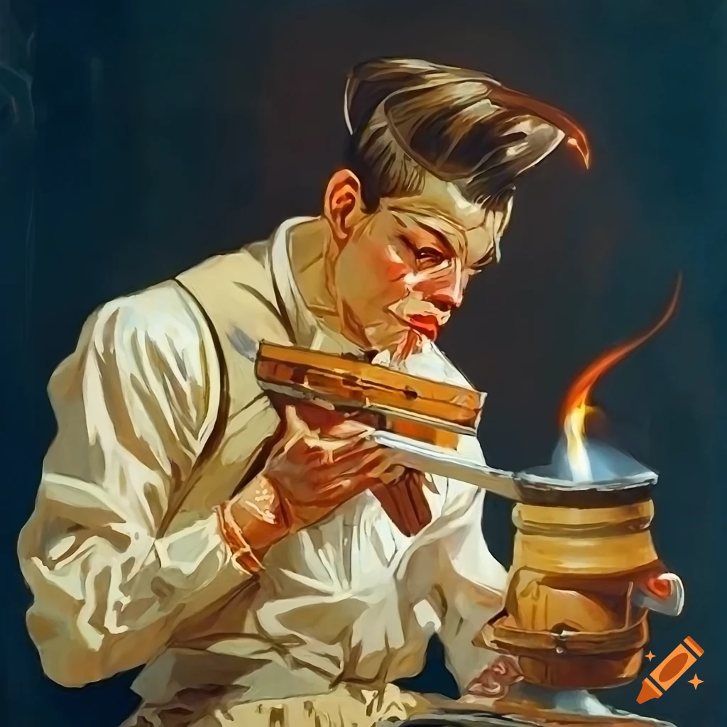 Sci-fi artwork of a chemist welding glass with a torch on Craiyon