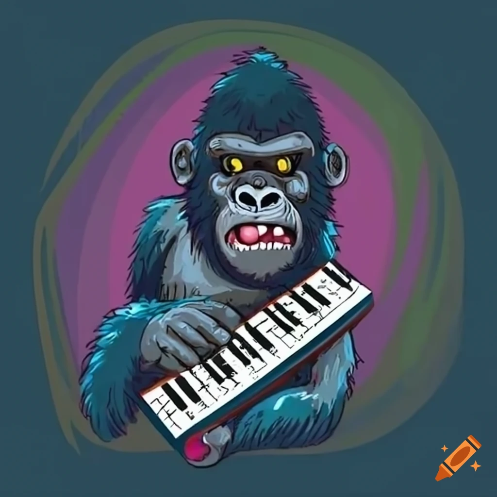Happy gorilla playing a keyboard on Craiyon