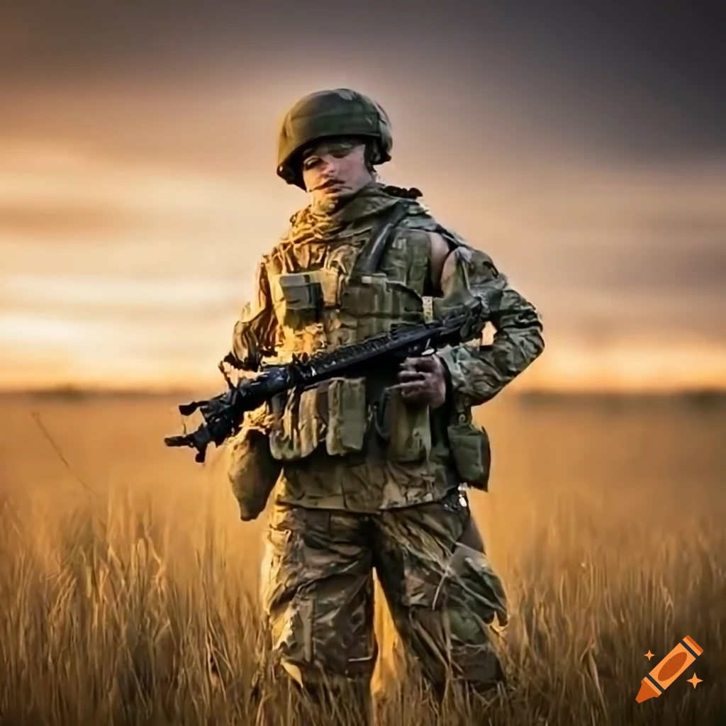 British soldier standing in a field on Craiyon