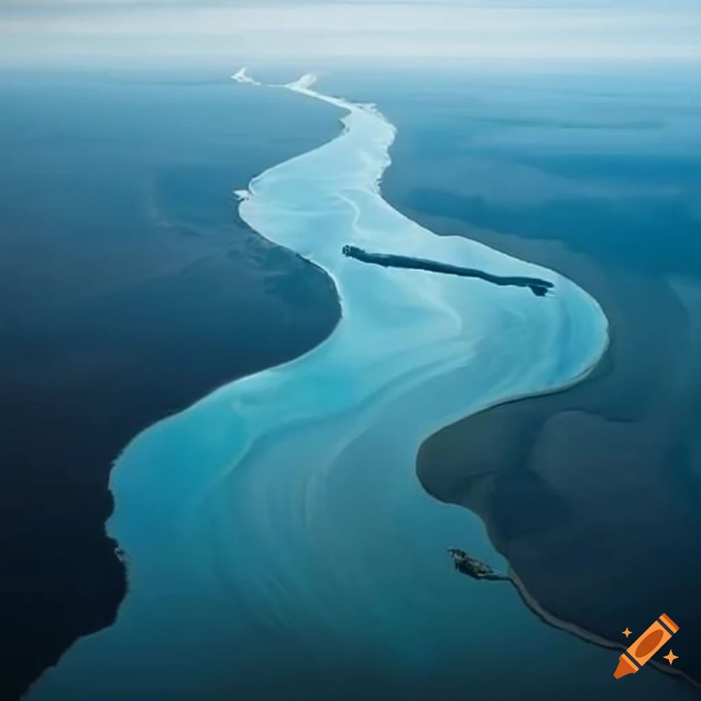 Braided river changing to meandering and ending in a delta on Craiyon