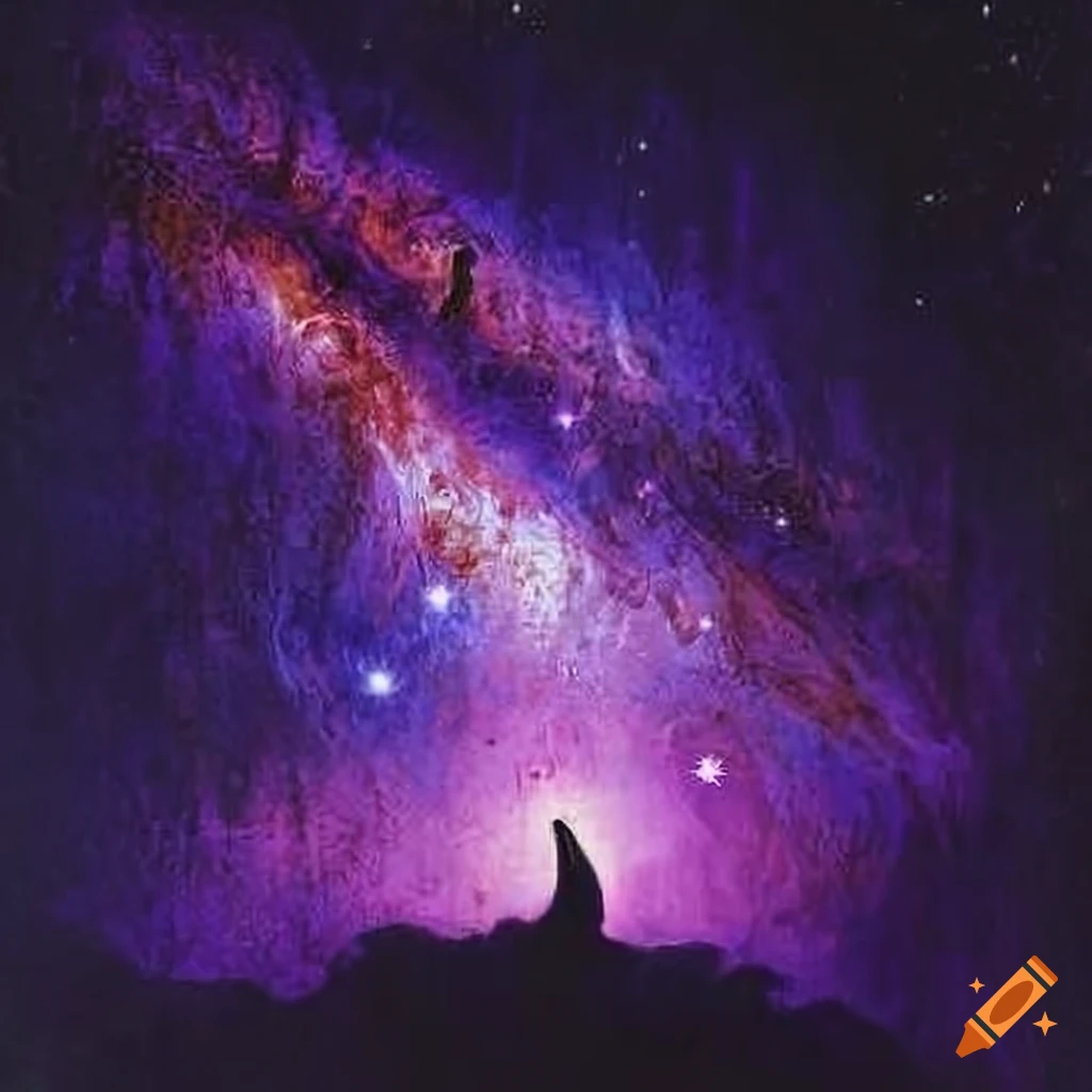 Cosmic space with stars and galaxy in purple ink drawing style by ...