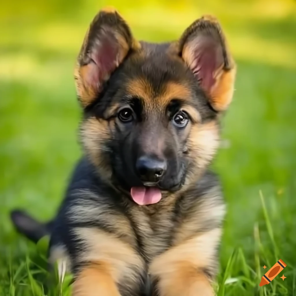 Playful and cute german shepherd pup in a meadow on Craiyon